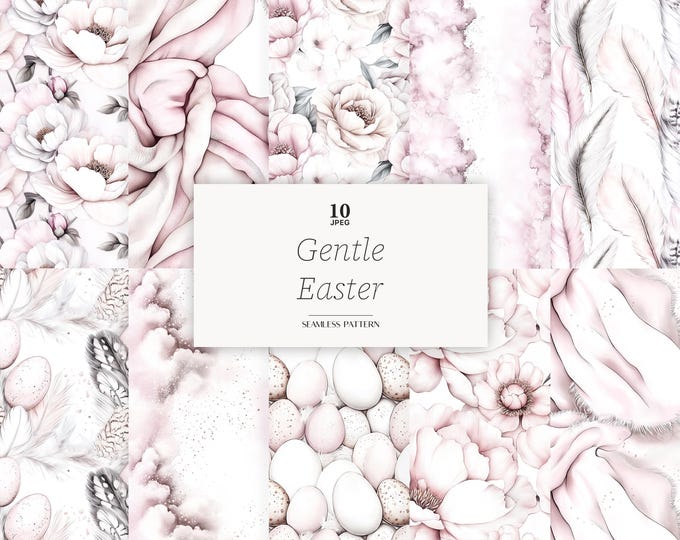 Peach Easter Egg Digital Paper, Seamless Floral Patterns (digital ...
