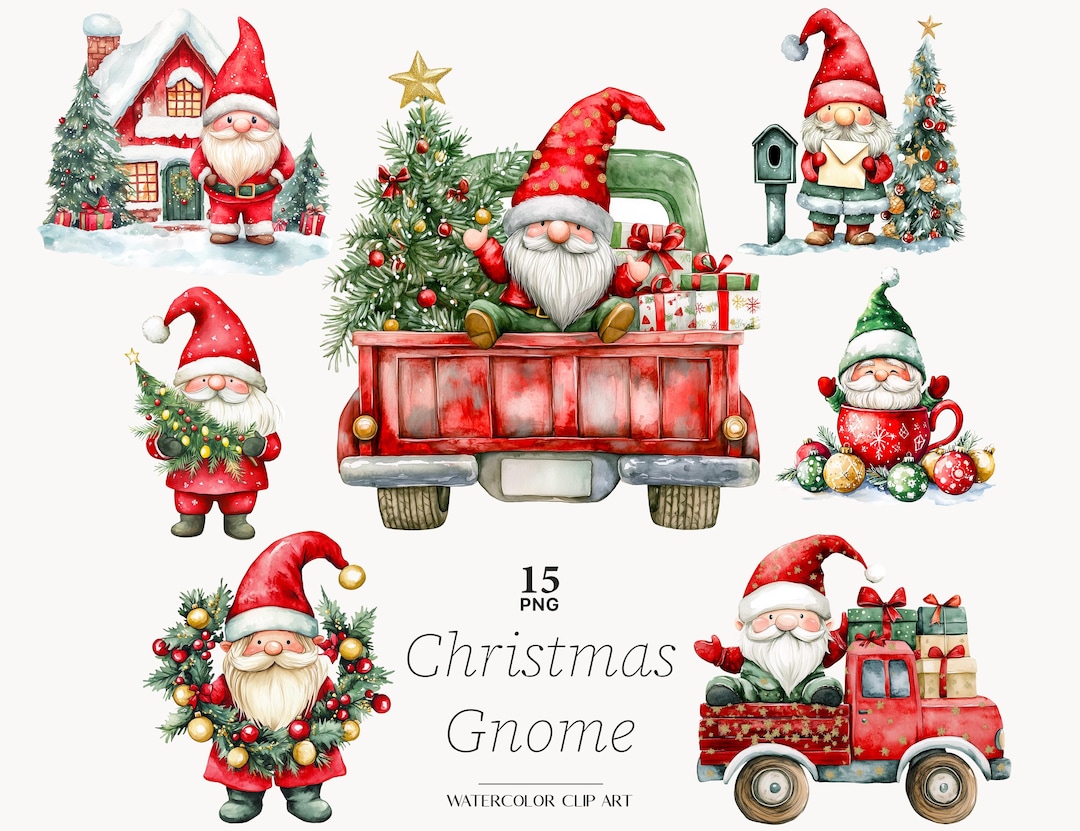 Cute Christmas Gnome Clip Art Christmas Gnome and Truck Png for ...