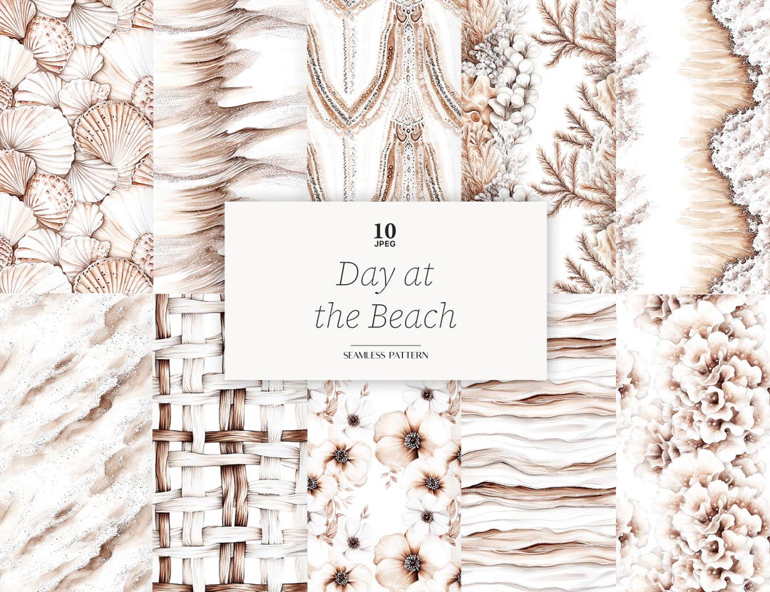 Neutral Beach Digital Papers, Palm and Tropical Patterns, Neutral Beige ...