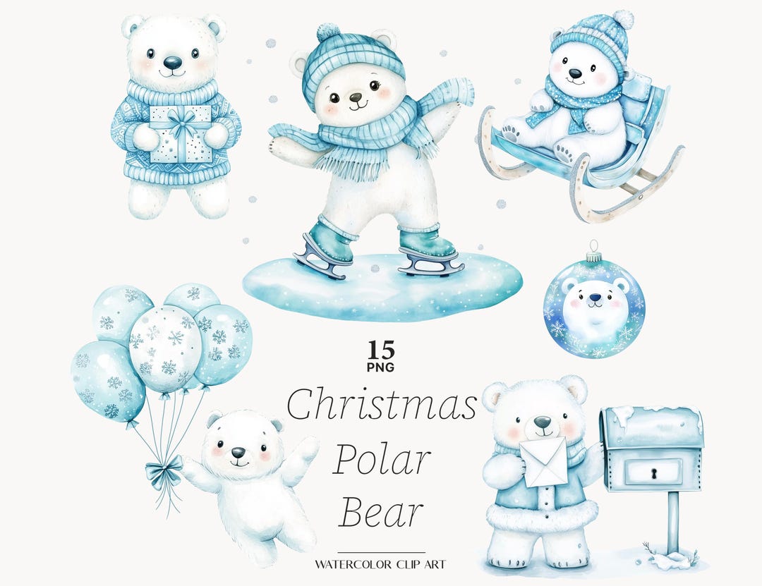 Christmas Polar Bear Clipart Winter Cute Polar Bear Clip Art Winter ...