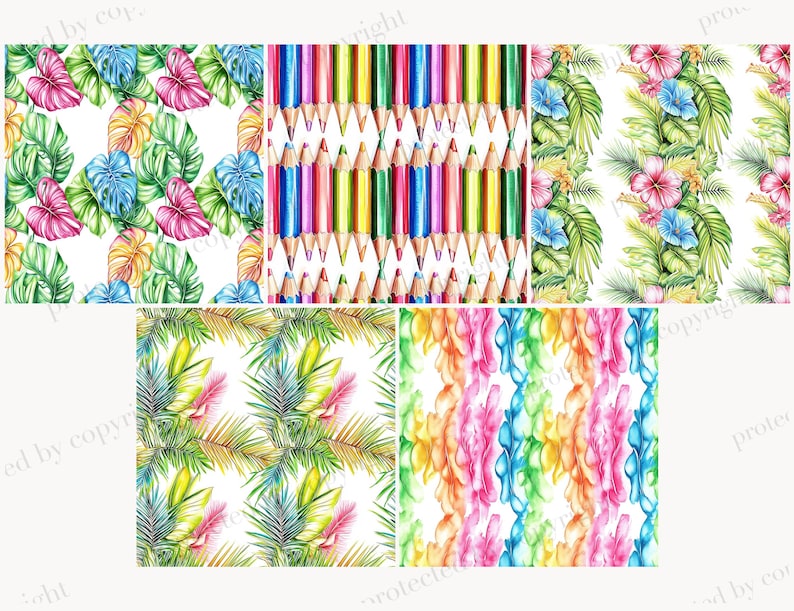 Tropical Floral Digital Paper: Seamless Summer Patterns (10 JPEG Files ...