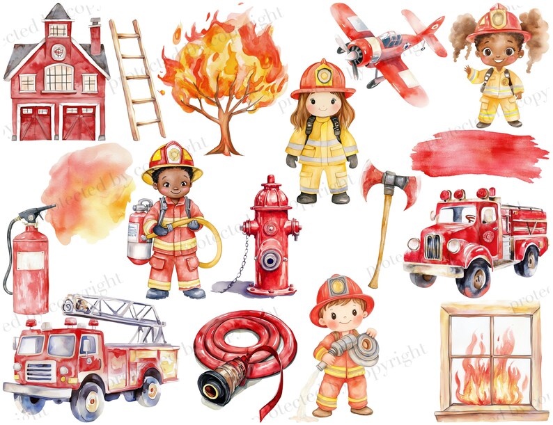 Cute Firefighters Clip Art, Fire Engine Nursery Clipart Png, Party ...