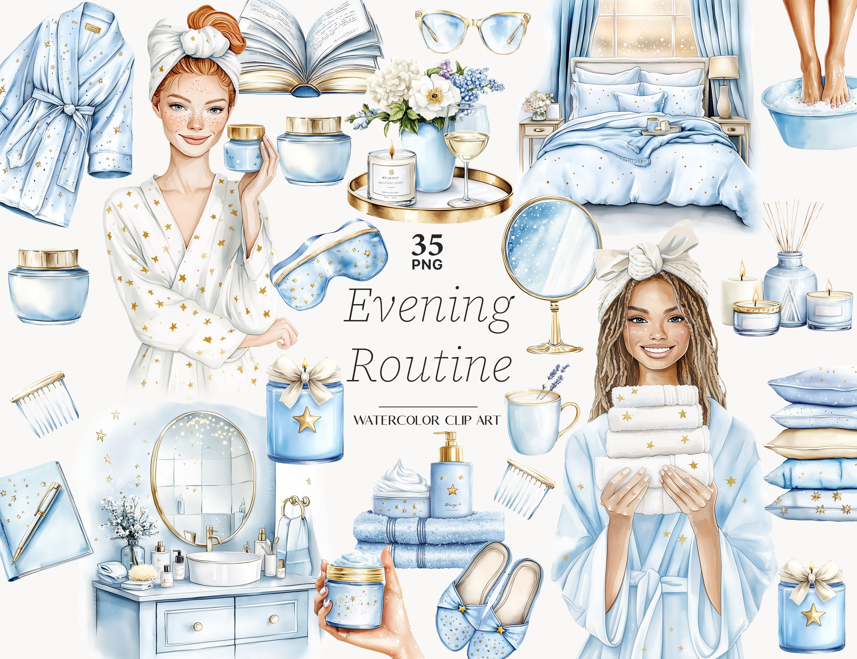 Self Care Clipart, Relaxation Clipart, Pajama Day PNG, Evening Routine ...