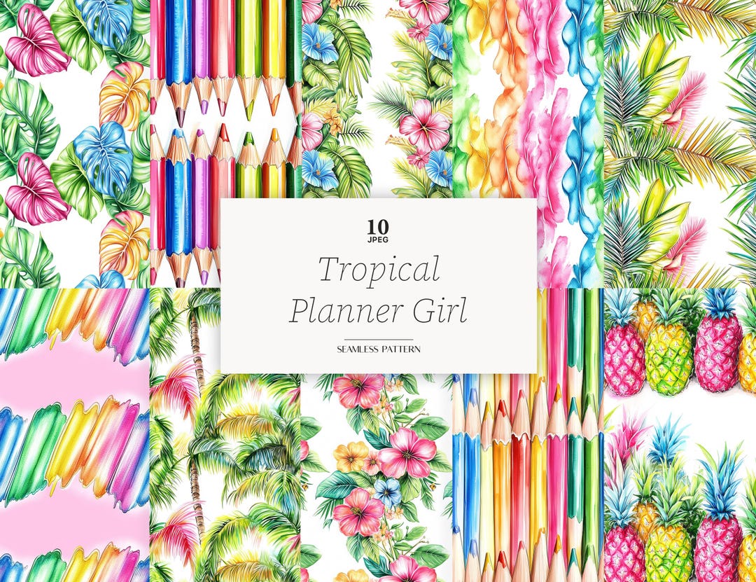 Tropical Flowers Digital Paper Tropical Flowers Pattern Colorful Summer ...