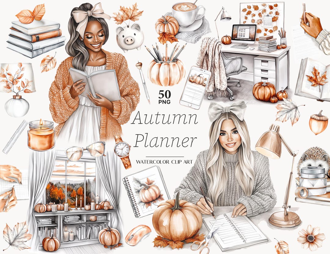 Autumn Planner Clipart: Fall Journaling Graphics, Pumpkin Stickers ...