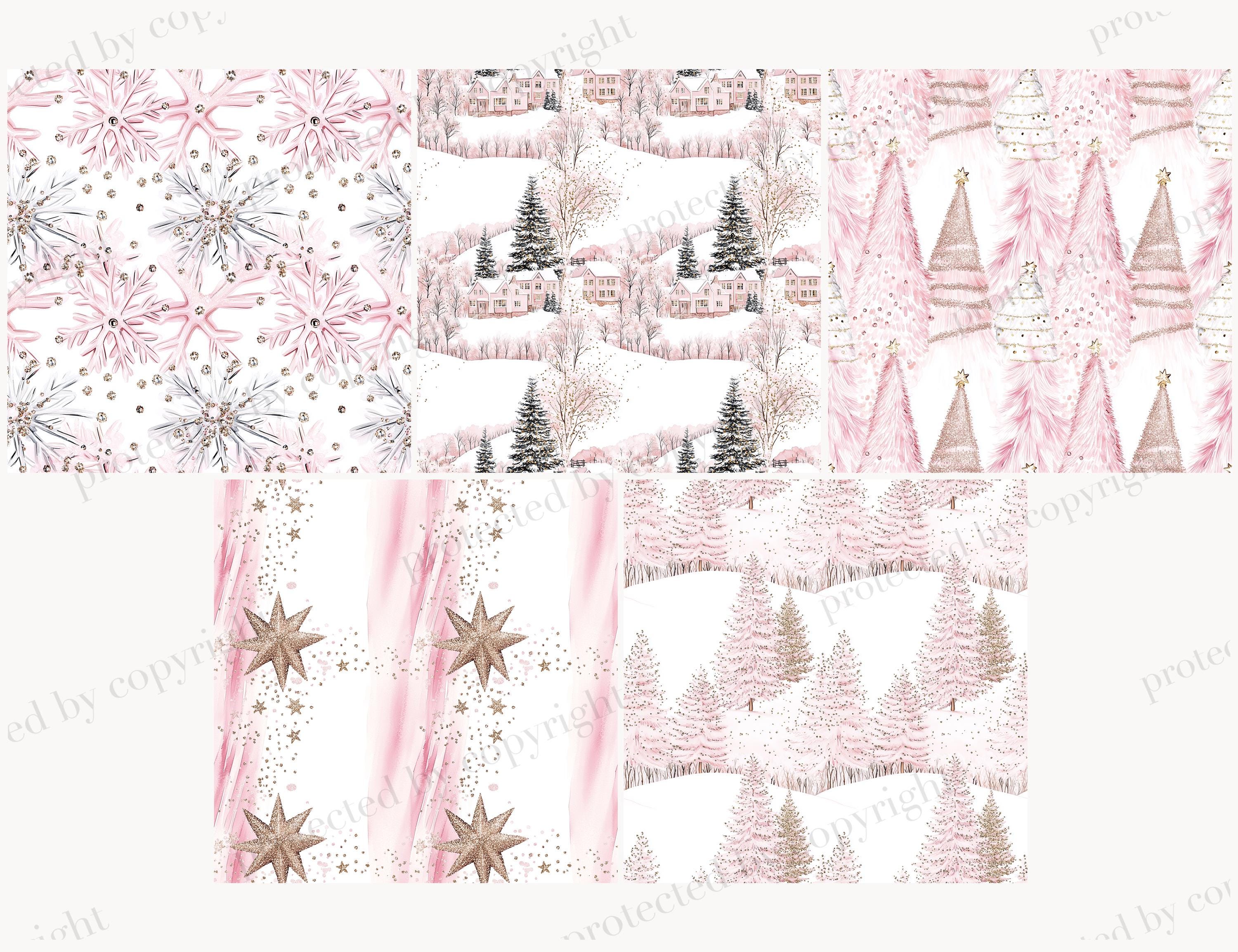 Blush Pink Christmas Paper Set, Girly Winter Patterns (digital Download ...
