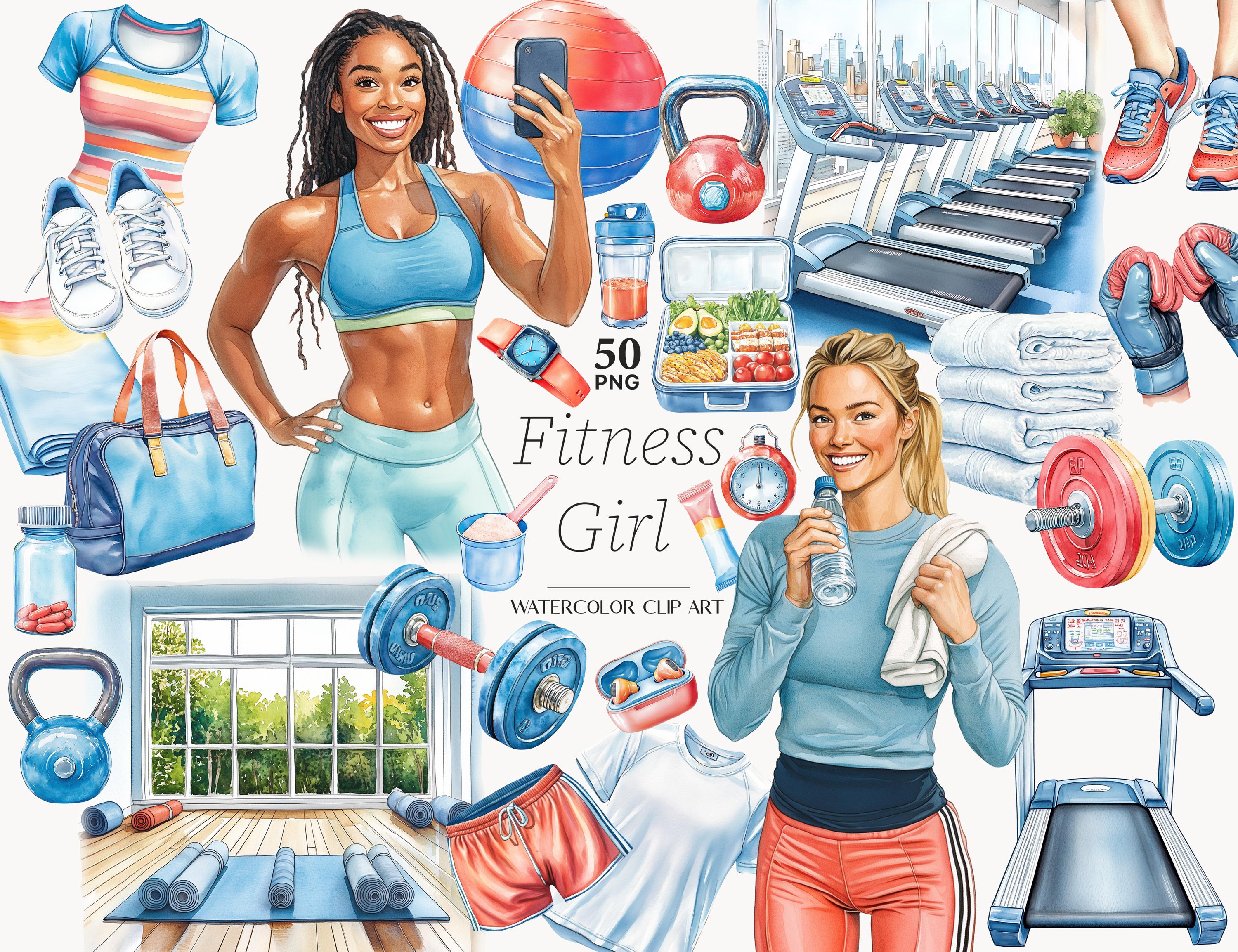 Fitness Girl Clipart: Gym Workout PNG Graphics, Sports Silhouettes ...