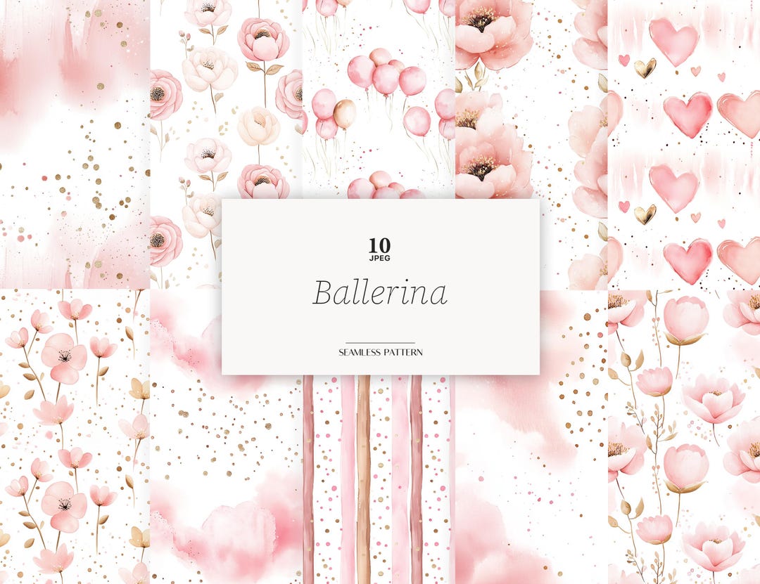 Ballerina Digital Papers Ballerina Seamless Pattern Pink Birthday Baby ...