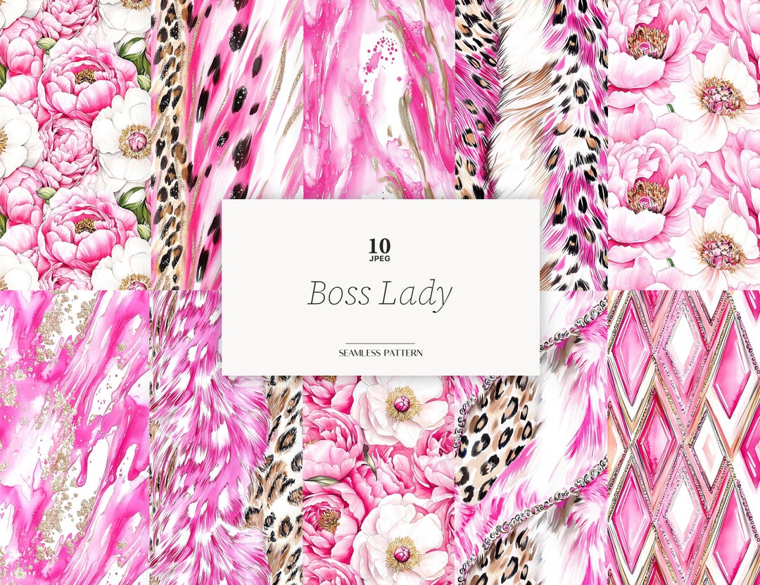 Pink & Gold Boss Lady Digital Papers: Seamless Business Patterns (JPEG ...