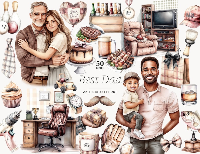 Father's Day Clipart PNG Bundle: Dad and Baby Art (digital Download ...