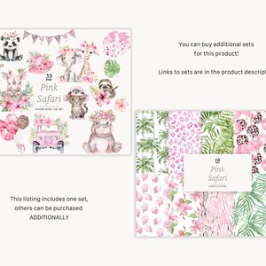 Pink Safari Digital Papers, Pink Safari Seamless Pattern, Pink Birthday ...