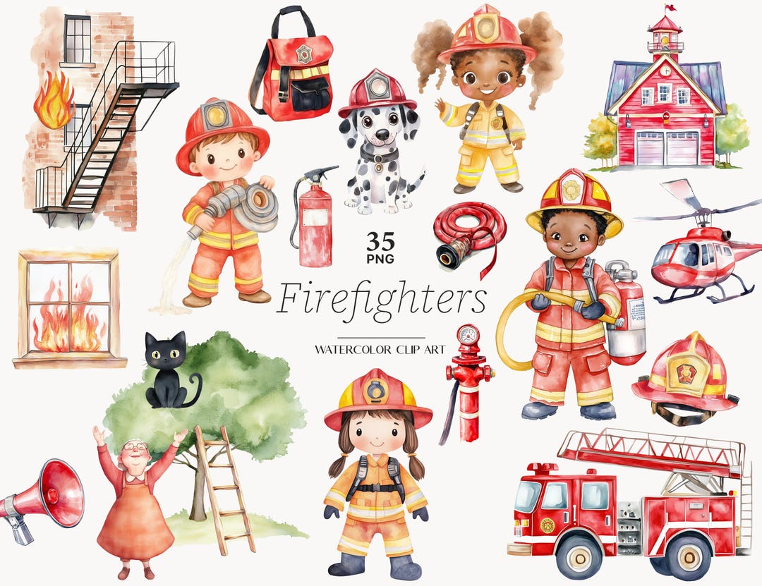 Cute Firefighters Clip Art, Fire Engine Nursery Clipart Png, Party ...