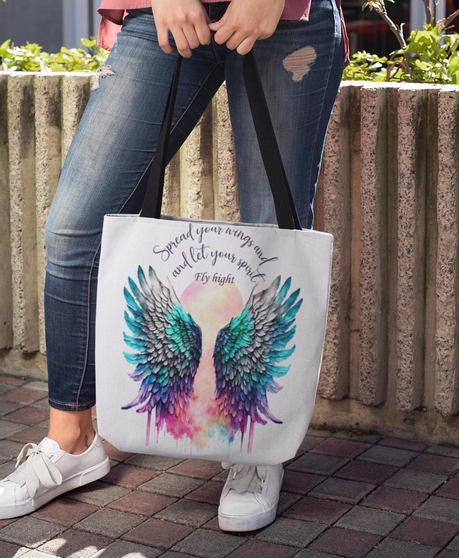 Angel Wings Tote Bag Positive Quote Tote Bag Spread Your Wings Tote Bag ...