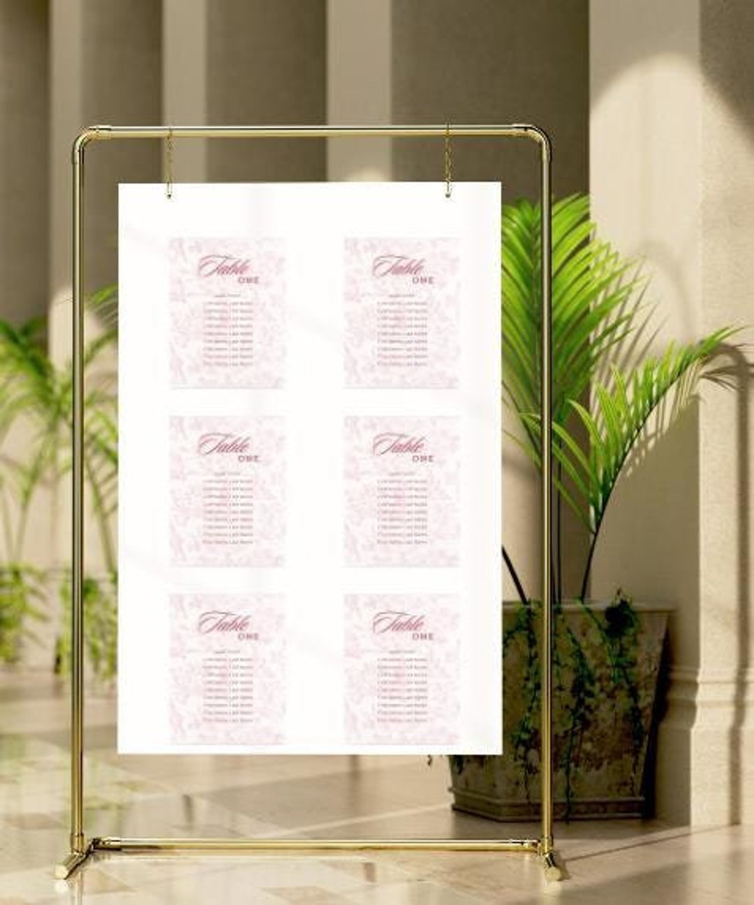 Pink Toile DIY Seating Chart | Fully Customizable Template for Weddings ...