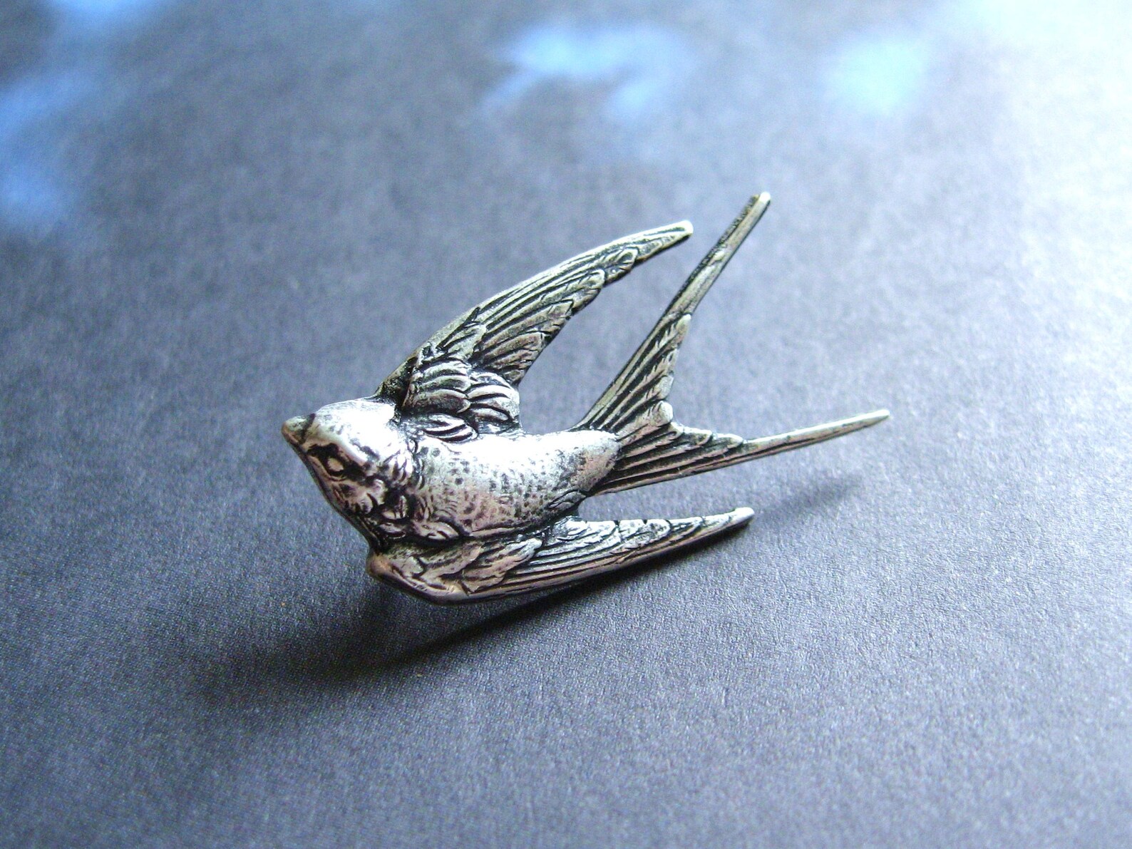 Silver Swallow Antiqued Silver Plated Bird Brooch Lapel Pin | Etsy