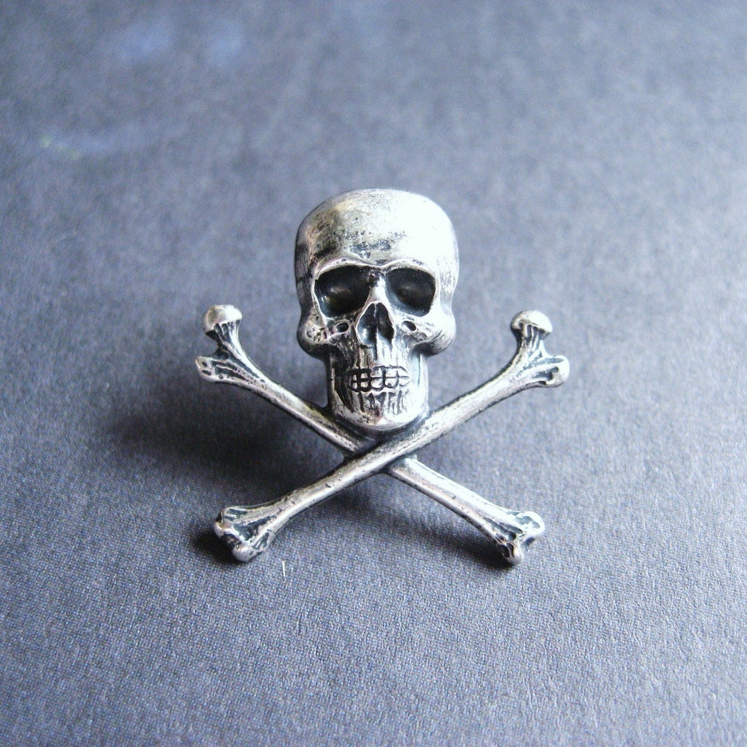 Antiqued Silver Plated Skull and Crossbones Lapel Pin or Tie Pin, Tie ...