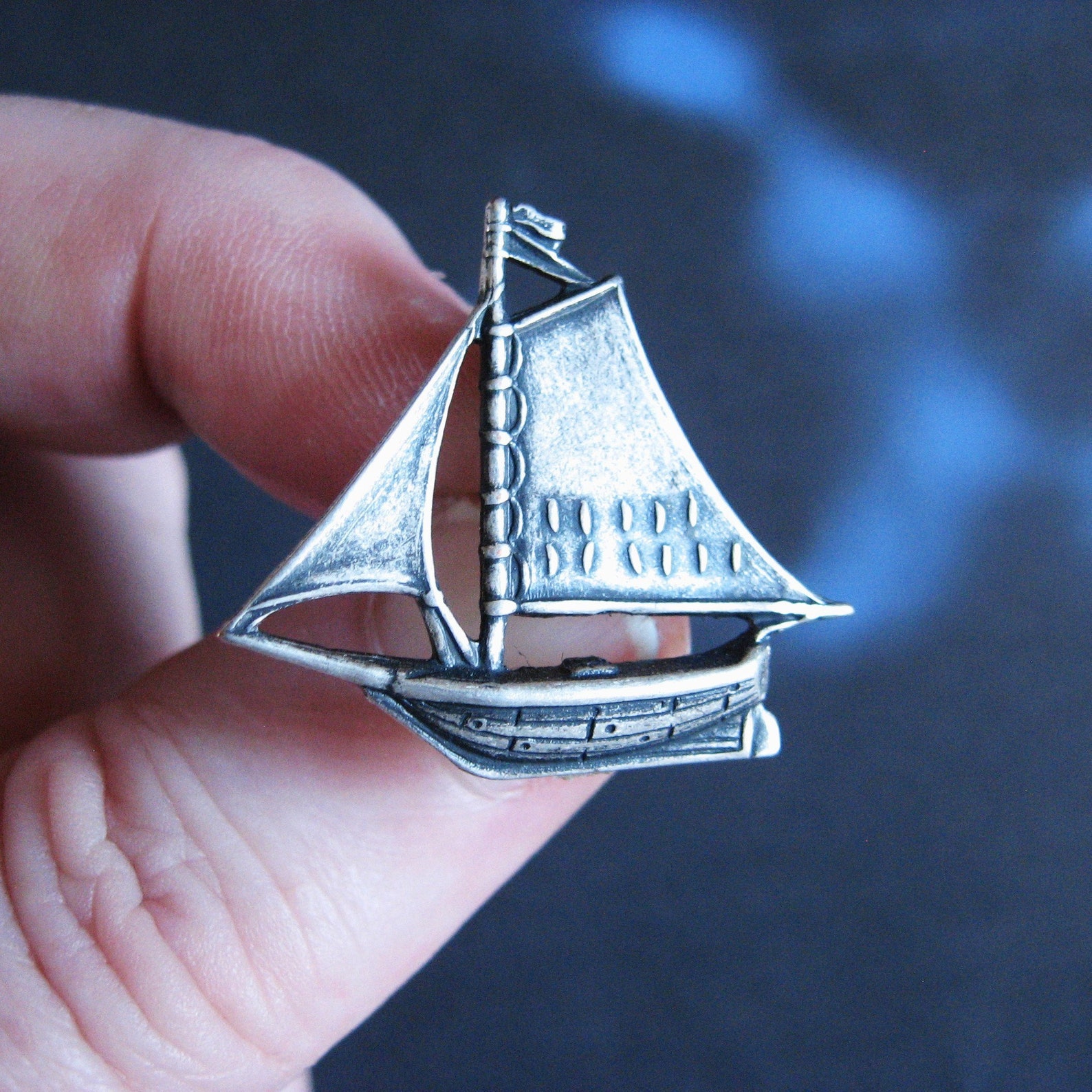 Sailing by Antiqued Silver Plated Yacht Brooch Lapel Pin or - Etsy