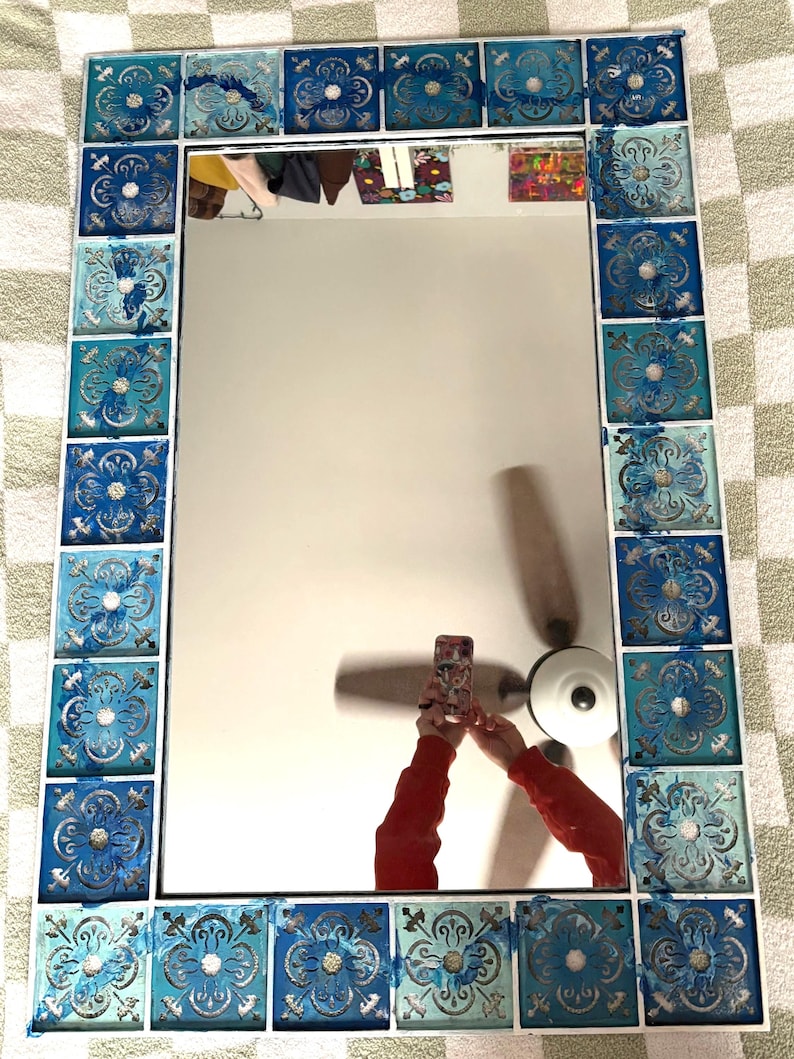 Handpainted Blue Mirror - Etsy