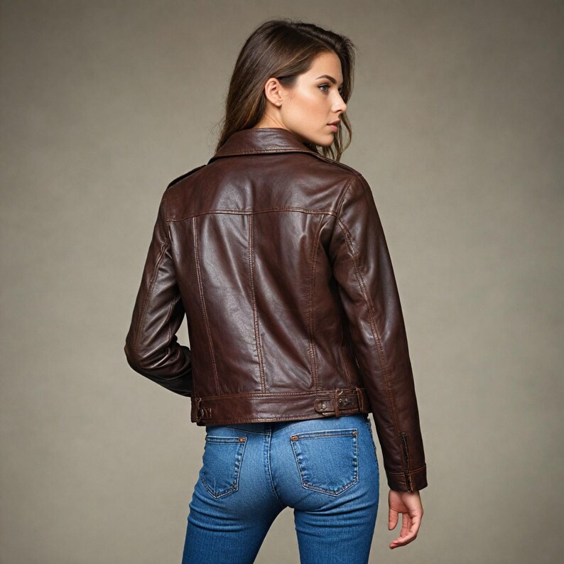 Women's Brown Genuine Leather Jacket Vintage Moto Design Jacket Zip ...