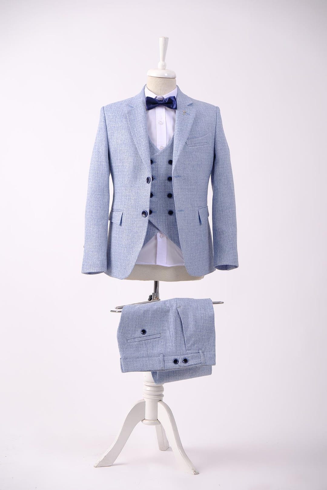 Boys 5-piece Slim Fit Suit With Bow Tie – Kids Formal Outfit in Navy or ...