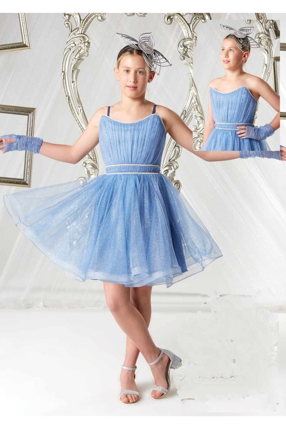 Sparkly Girls Blue Evening Dress, Princess Style Flower Girl Gown ...