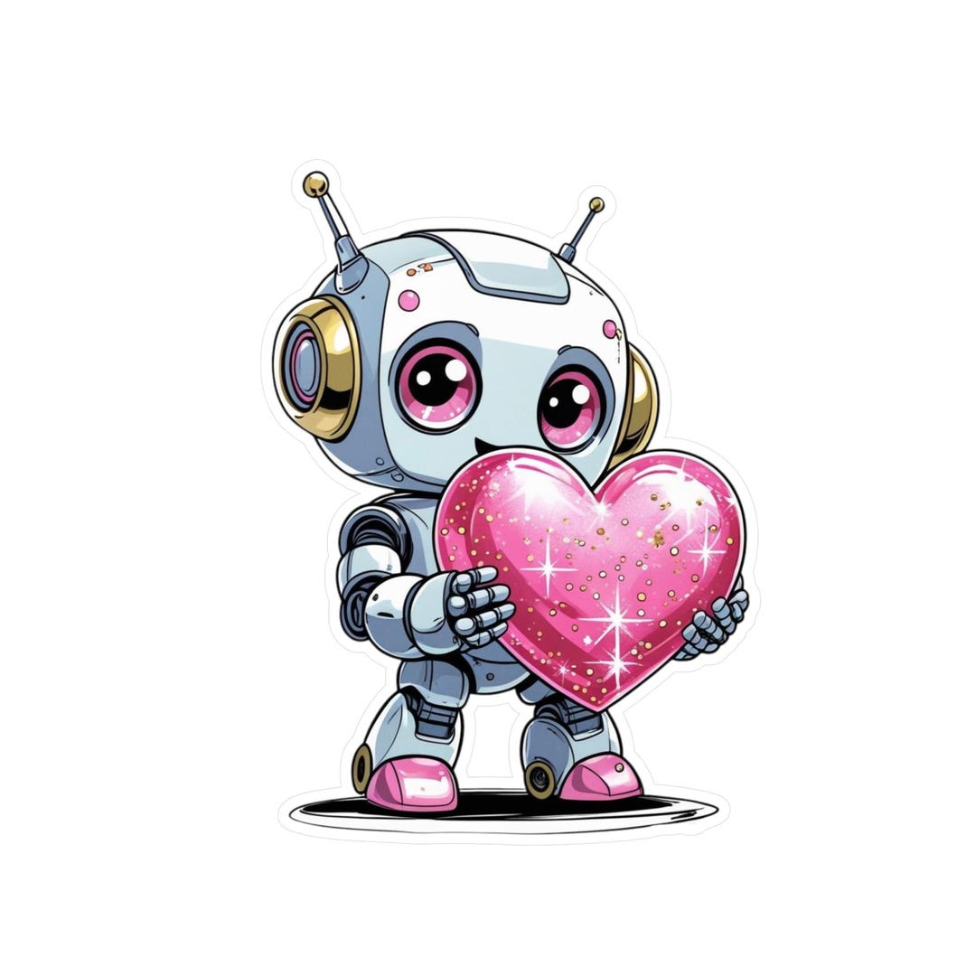 Chibi Robot Vinyl Decal: Sparkly Heart Y2K Sticker - Etsy