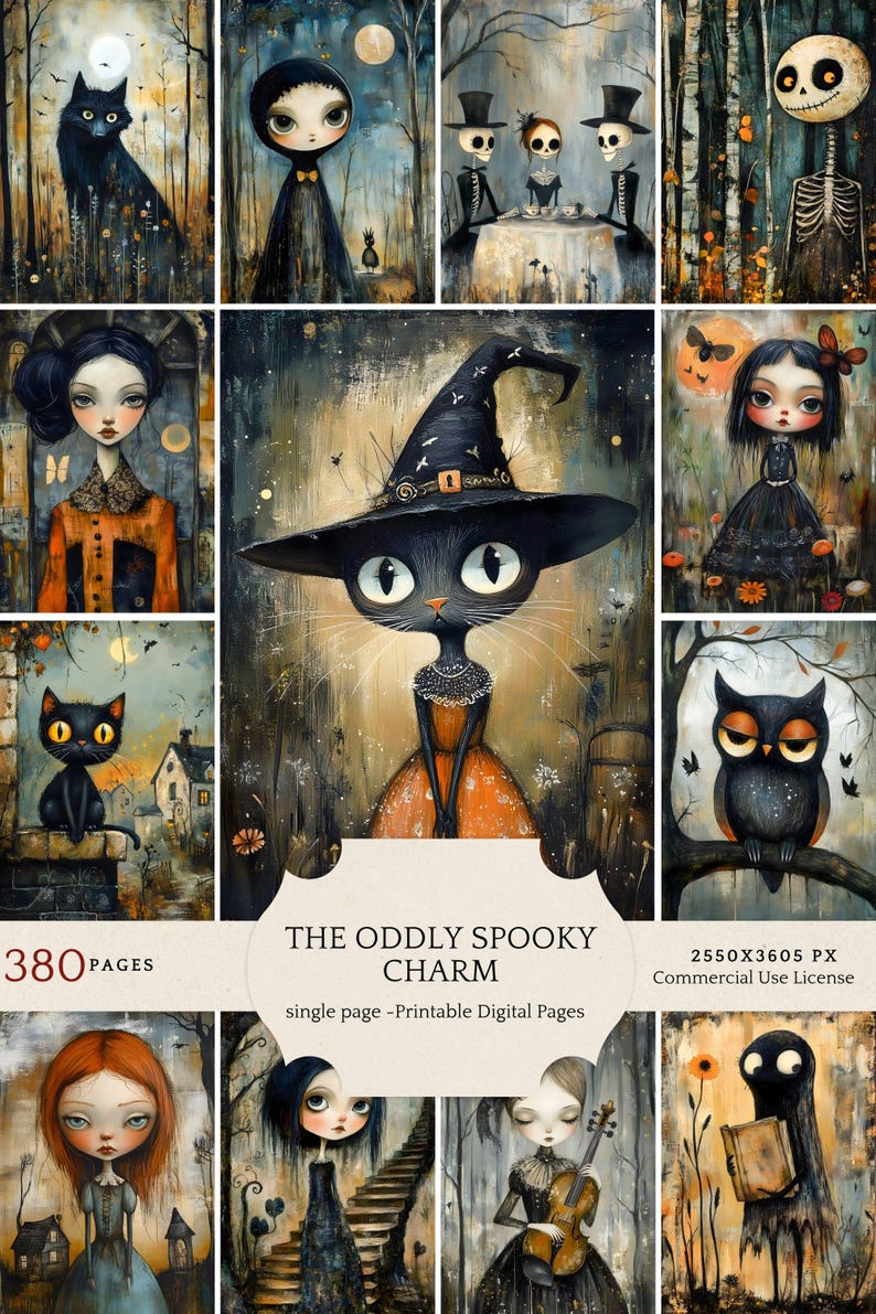 Oddly Spooky Ephemera Pack, Weird Halloween Junk Journal Backgrounds ...