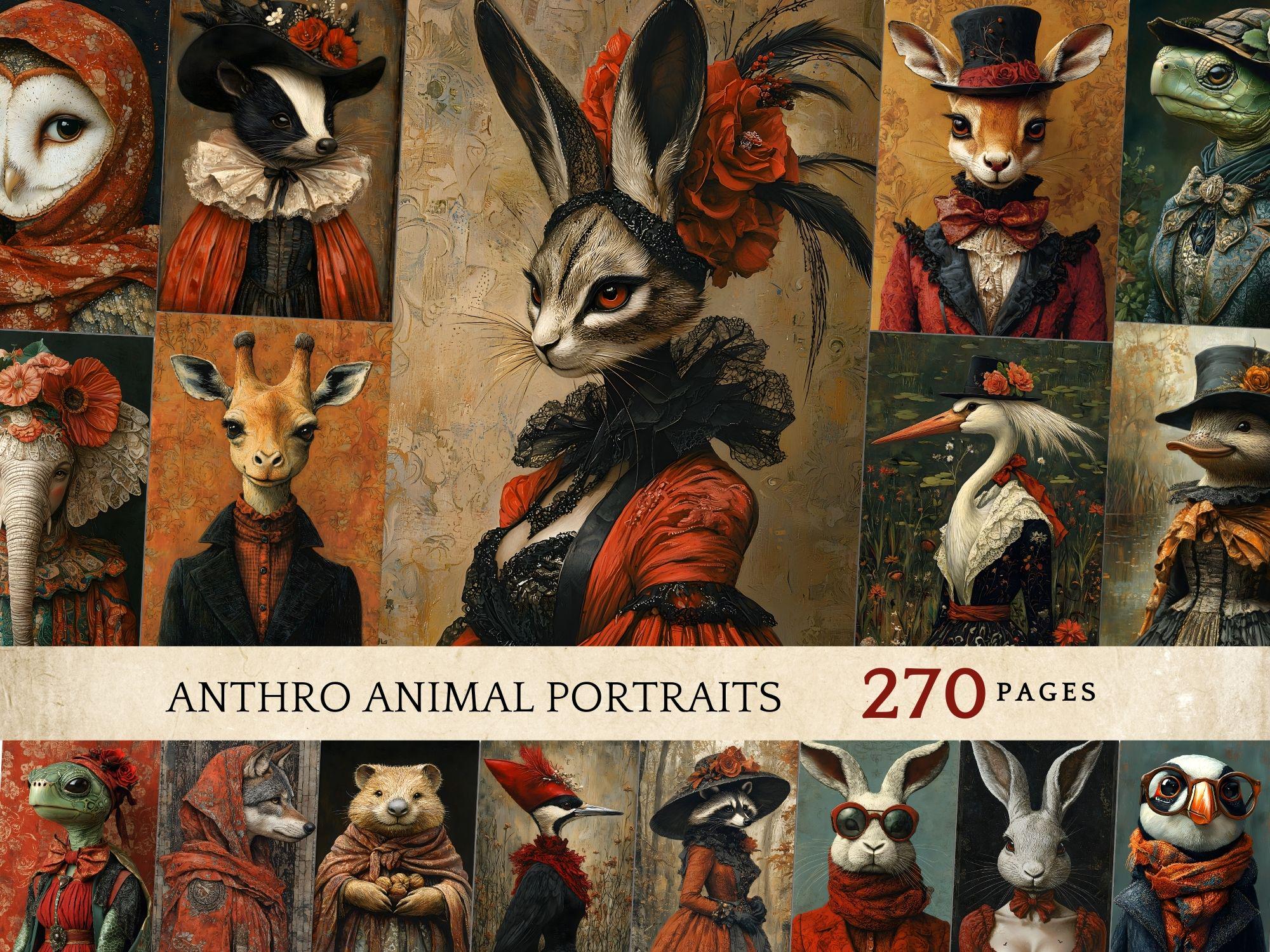 Anthro Animal Portraits, Junk Journal Animal Ephemera, Printable ...