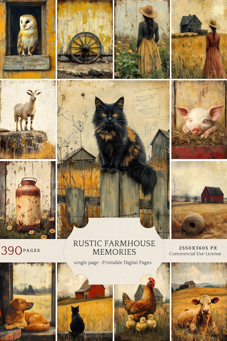 Vintage Rustic Farm Animals Printables, Nostalgic Americana Digital ...