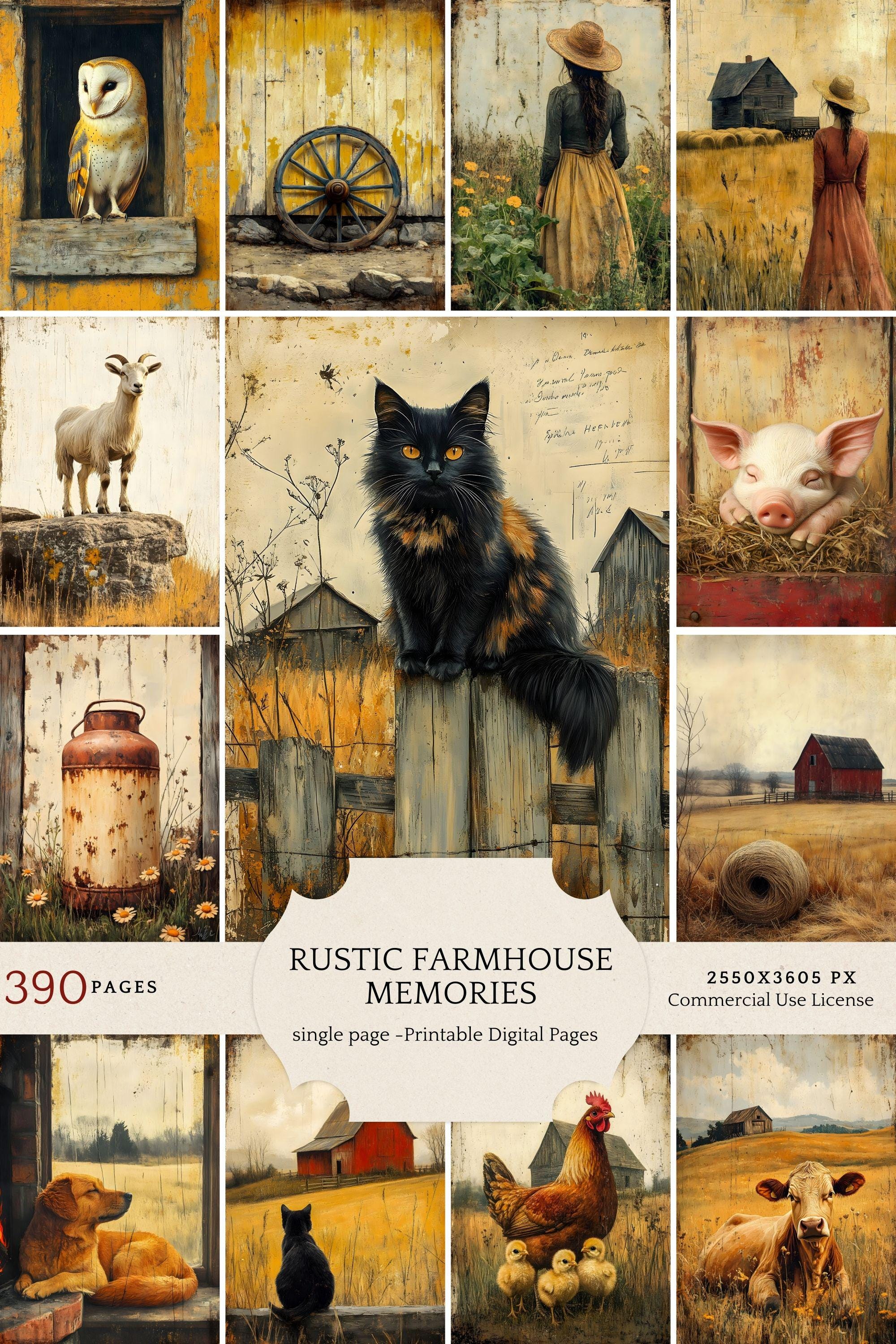 Vintage Rustic Farm Animals Printables, Nostalgic Americana Digital ...