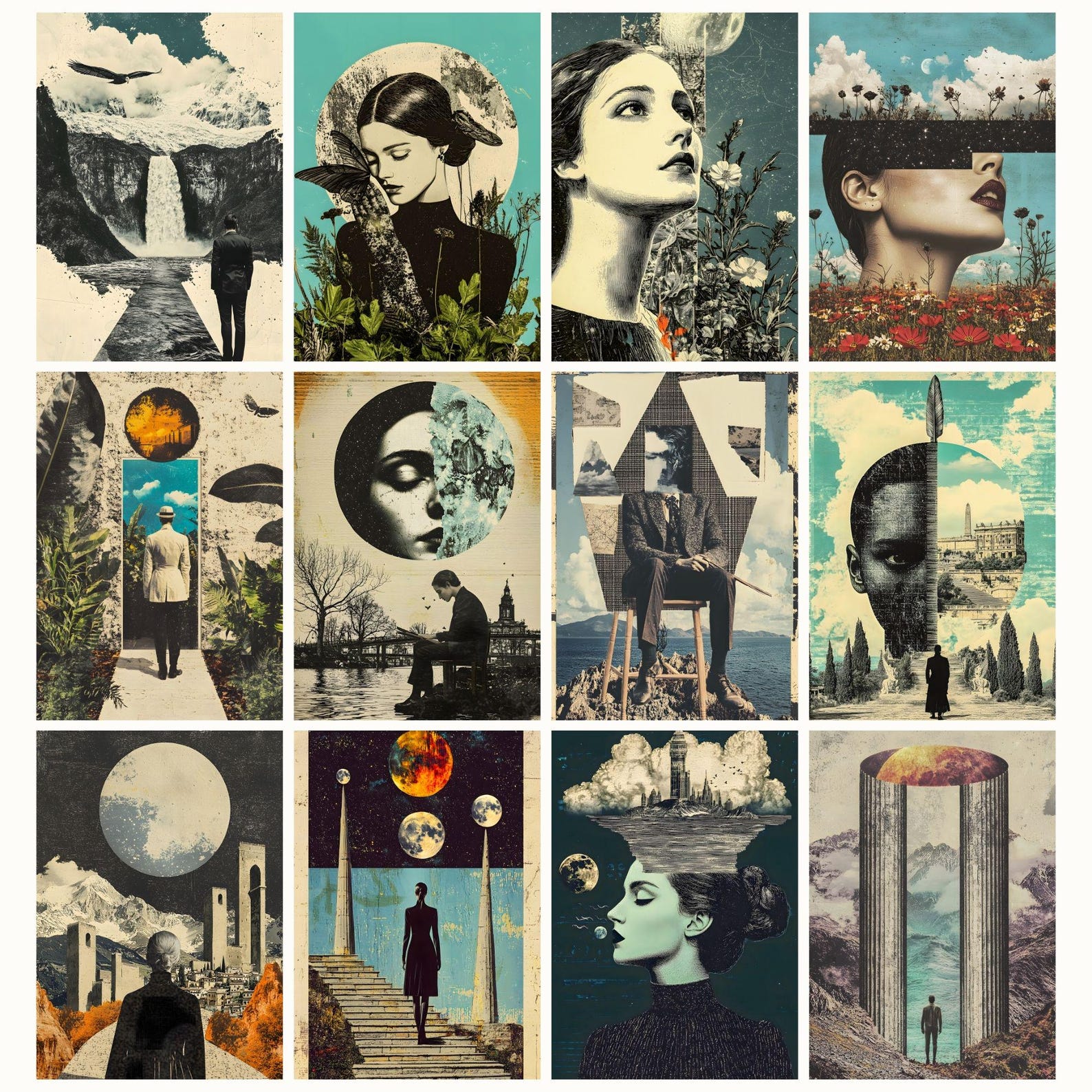 Dreamlike Vintage Collage, Retro Dreamscape Collage, Nostalgic Surreal ...