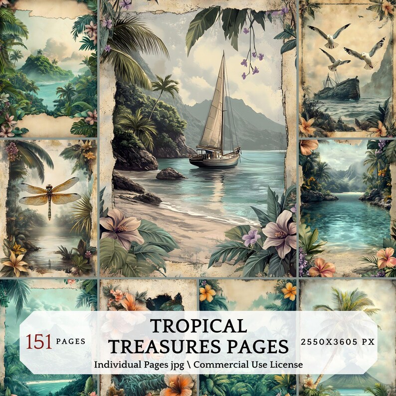 Tropical Treasures Digital Paper, Junk Journal, Scrapbook Paper ...