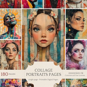 Printable Collage Portraits, Artistic Collage Pages, for Scrapbooks and ...