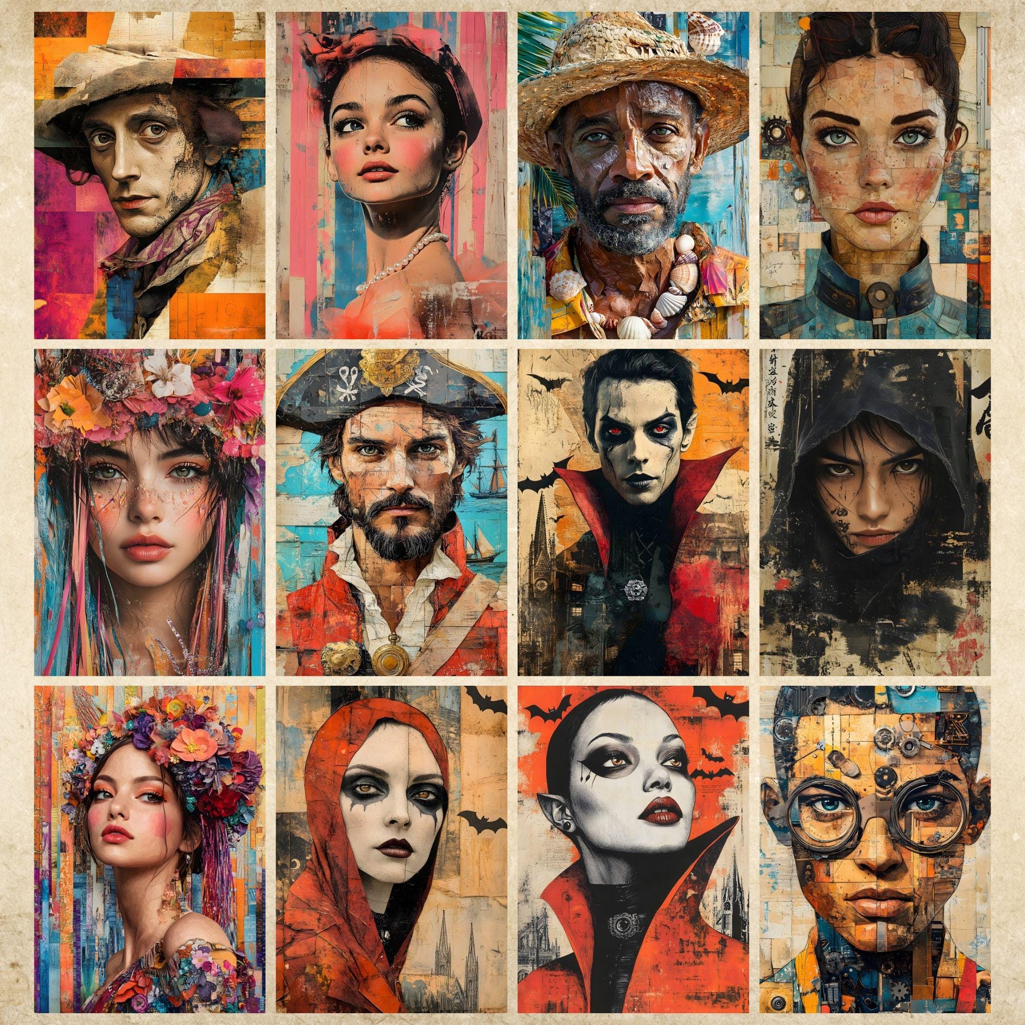 Printable Collage Portraits, Artistic Collage Pages, for Scrapbooks and ...