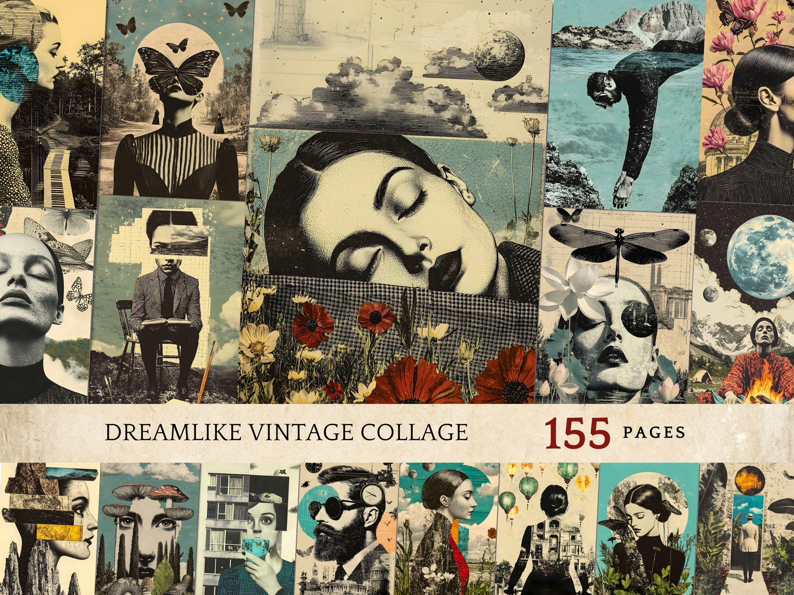 Dreamlike Vintage Collage, Retro Dreamscape Collage, Nostalgic Surreal ...