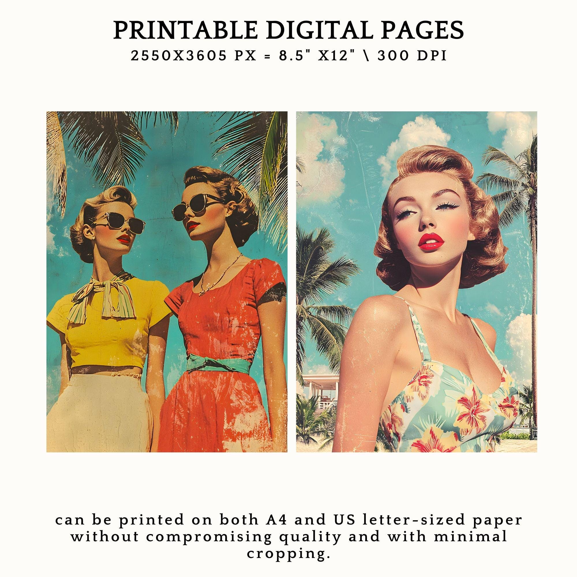 Retro 1950s Digital Paper, Stylish Junk Journals, Collage Sheet ...