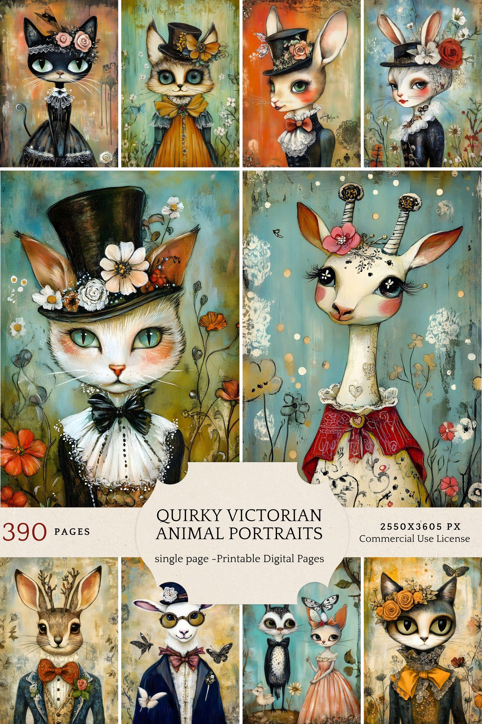 Elegant Victorian Animals Printable, Scrapbook Paper Pack, Top Hat ...
