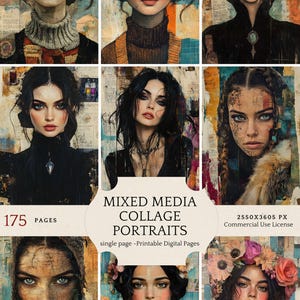 Mixed Media Collage Portrait, Whimsical Faces, for Scrapbook and ...