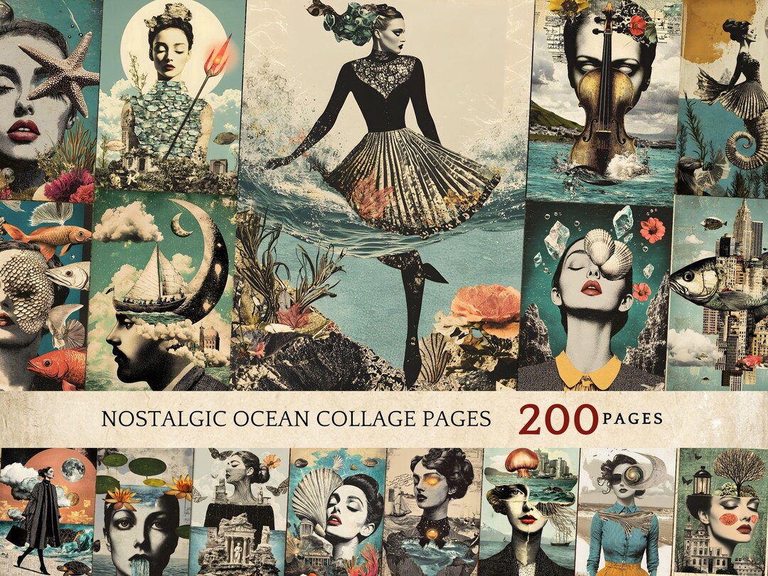 Nostalgic Ocean Collage Pages, Vintage Nautical Woman Junk Journals ...