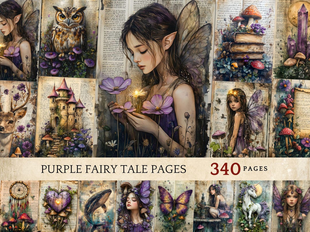 Purple Fairy Tale Journal Printables, Mushroom Journal, Fairy Tale Art ...