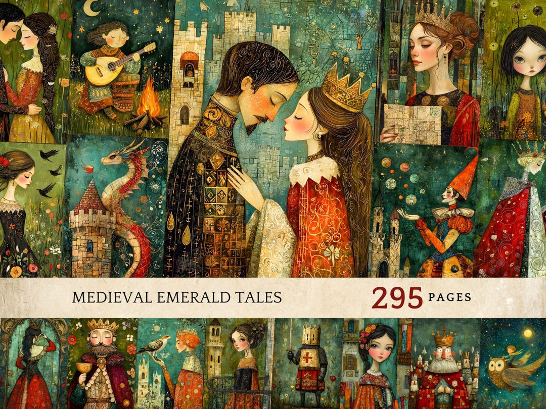 Medieval Emerald Tales Illustrations, Junk Journaling Ephemera Bundle ...
