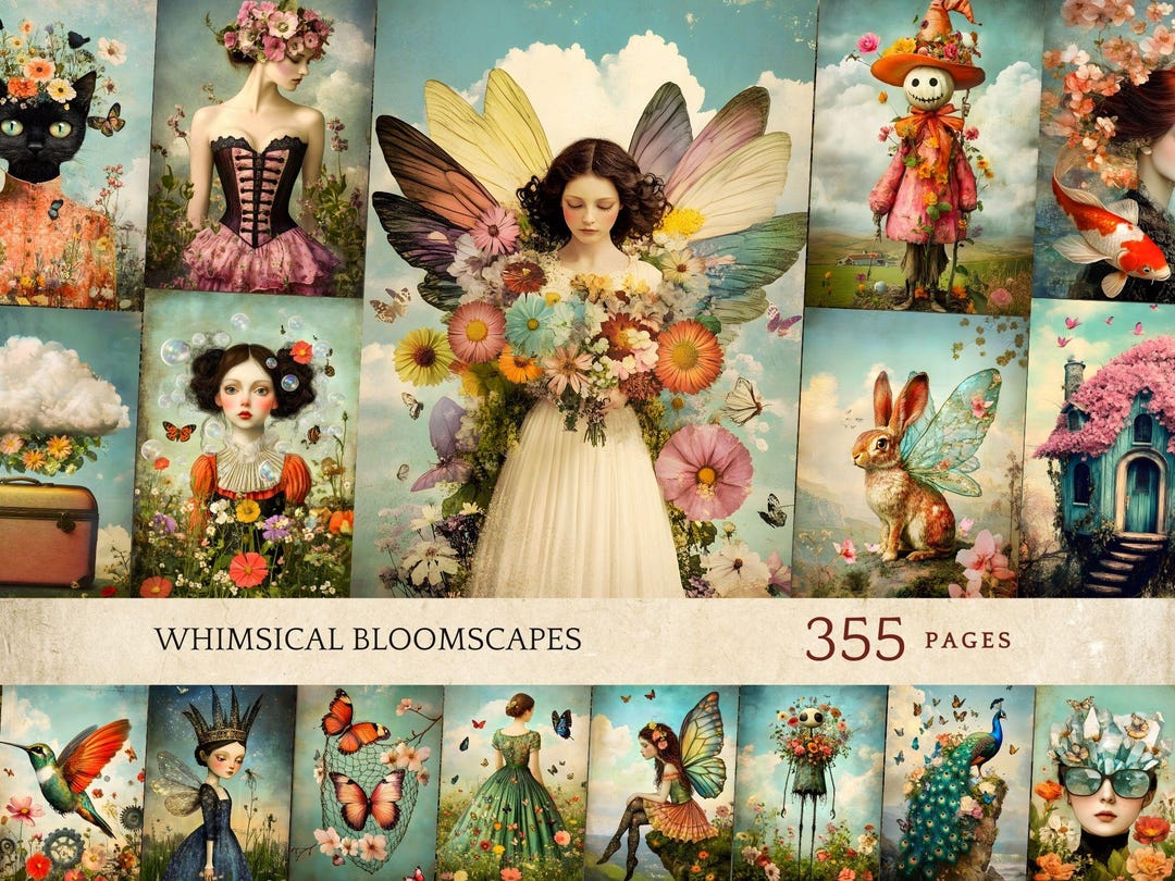 Whimsical Floral Bloomscapes Digital Paper for Journals, Scrapbook and ...