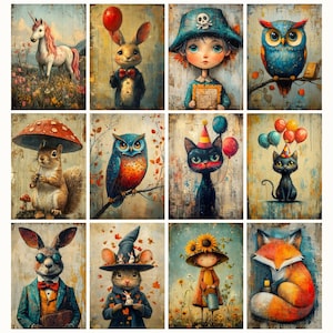 Playful Whimsical Characters Junk Journal Pages, Intage Ephemera ...