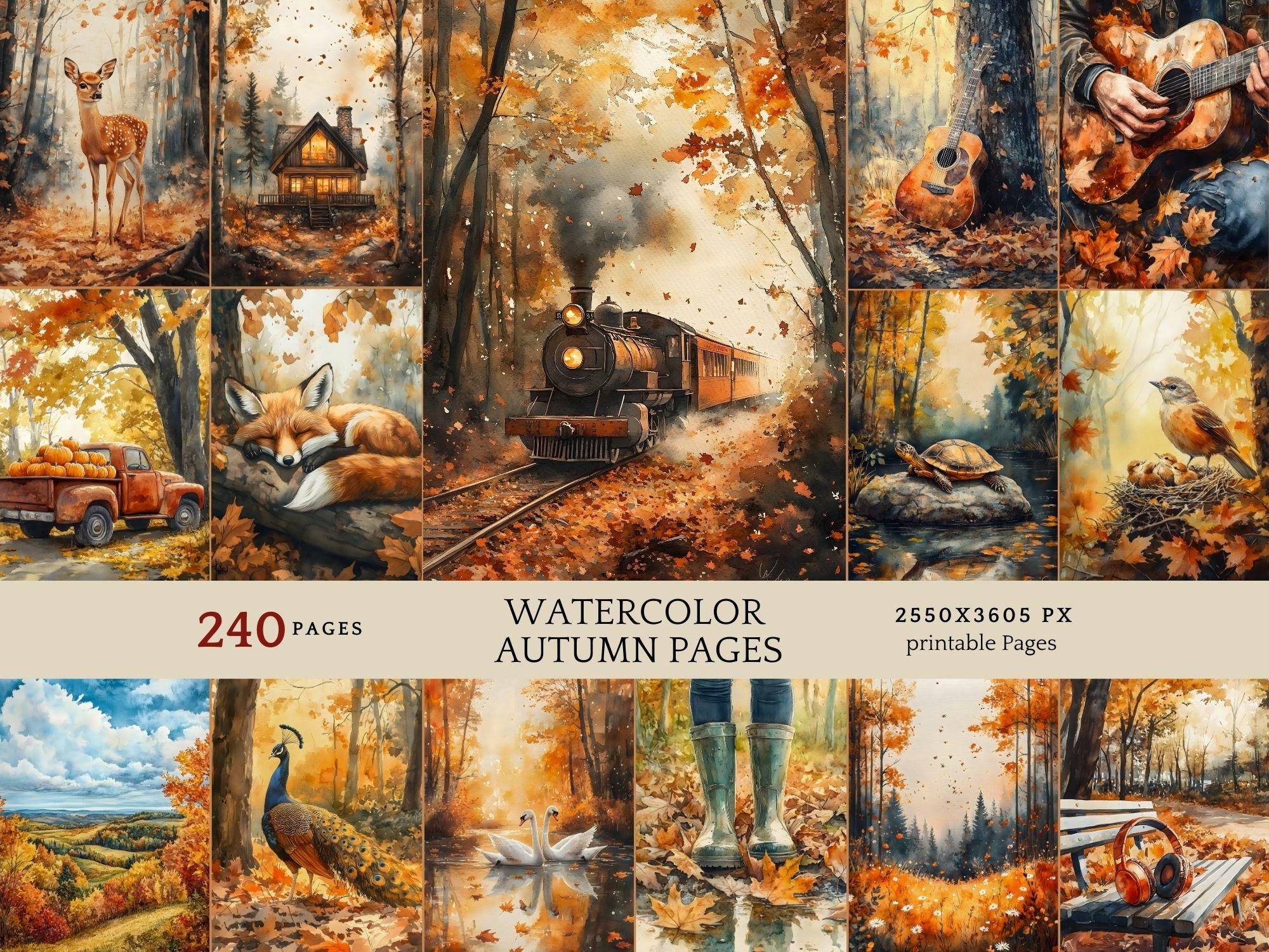 Fall Junk Journal Pages, Watercolor Autumn Leaves, Printables for ...