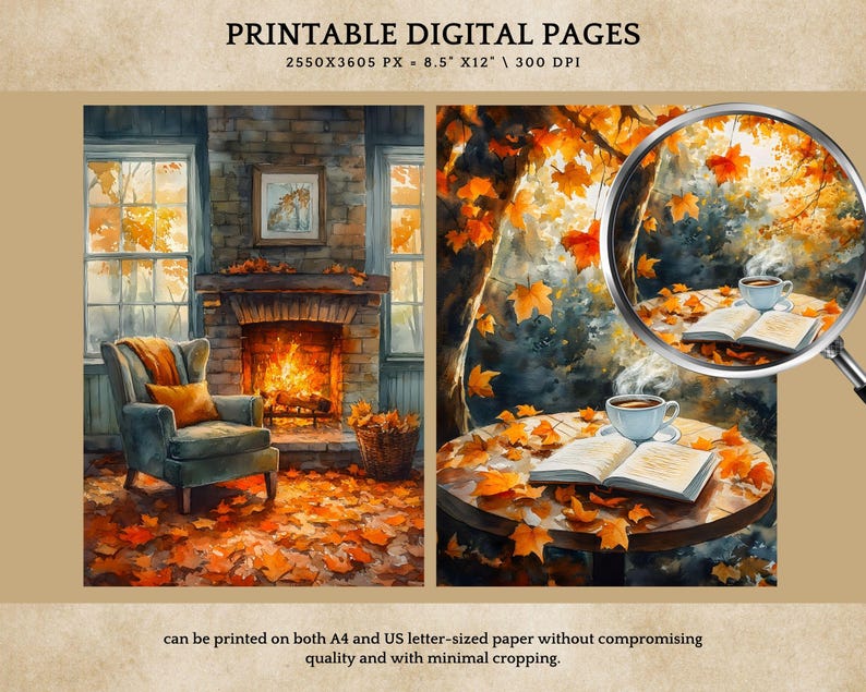 Fall Junk Journal Pages, Watercolor Autumn Leaves, Printables for ...