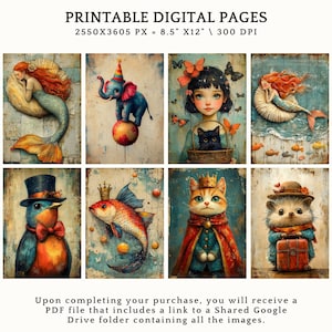 Playful Whimsical Characters Junk Journal Pages, Intage Ephemera ...