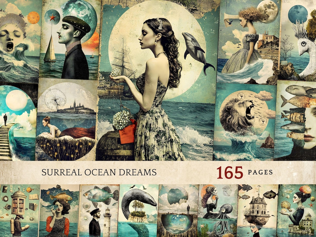 Surreal Ocean Collage Pages, Dreamy Nautical Junk Journal, Sea-inspired ...