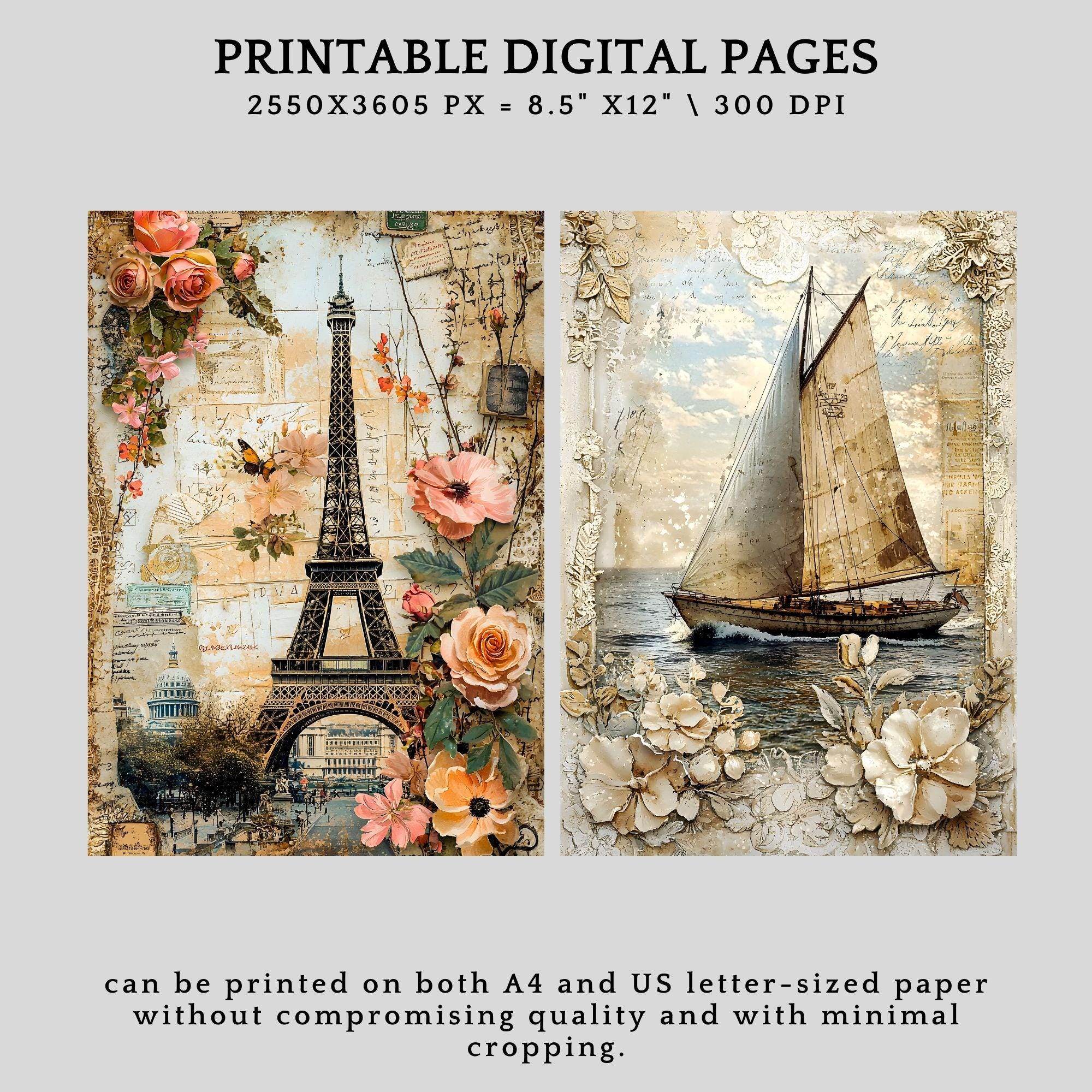 Travel Collage Junk Journal Pages, Vintage Mixed Media Art, Junk ...