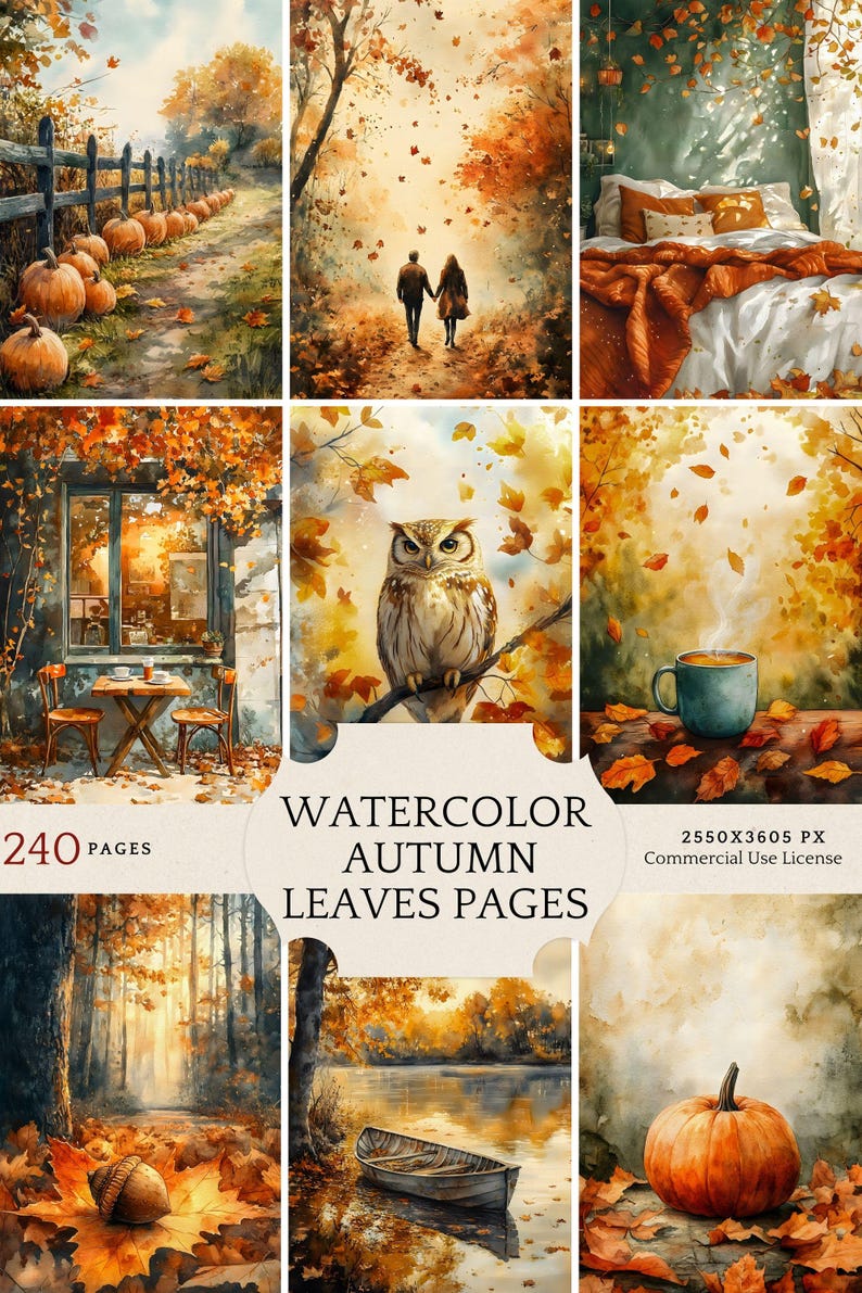Fall Junk Journal Pages, Watercolor Autumn Leaves, Printables for ...