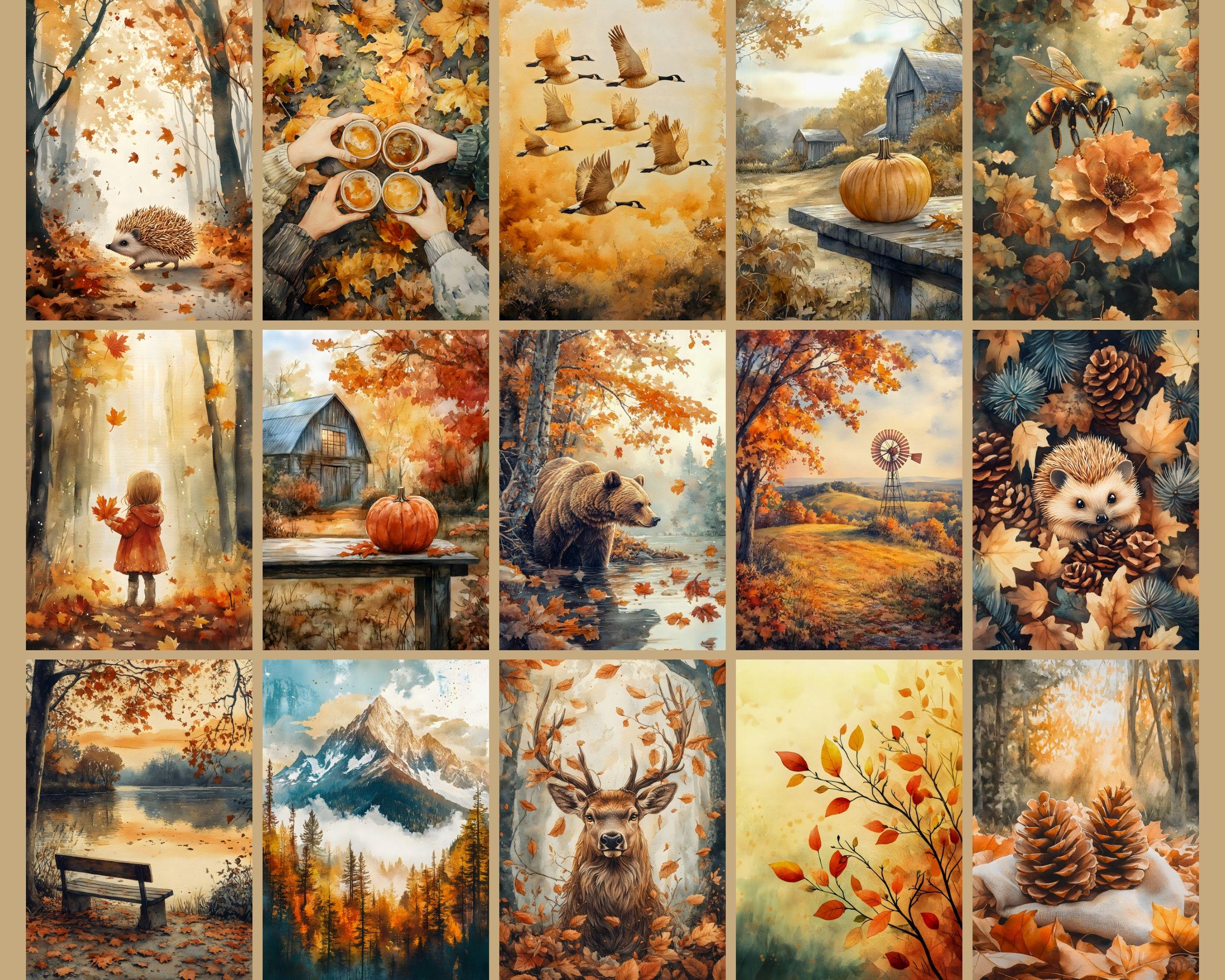 Fall Junk Journal Pages, Watercolor Autumn Leaves, Printables for ...